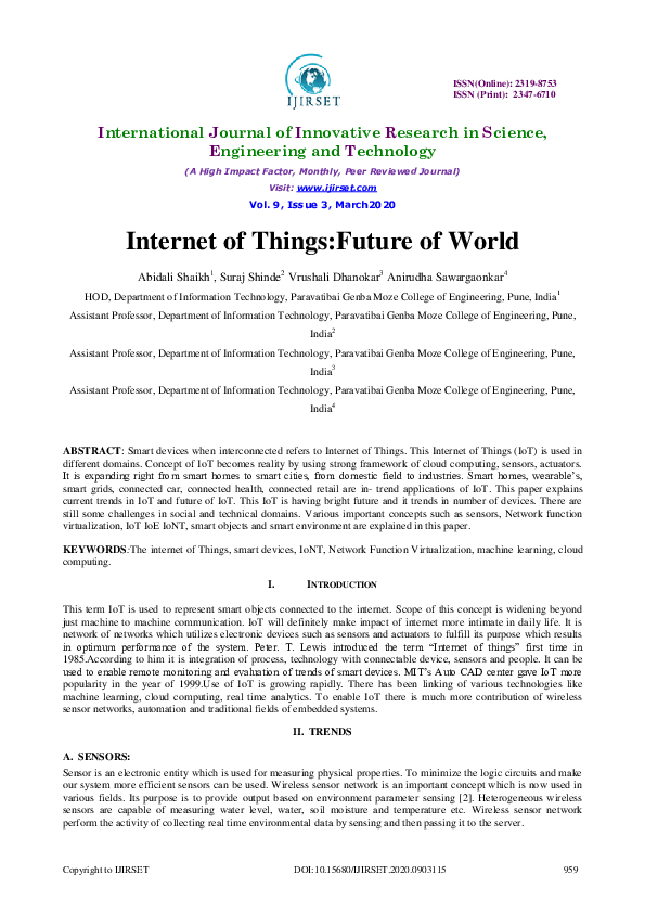 (PDF) Internet of Things : Future of World