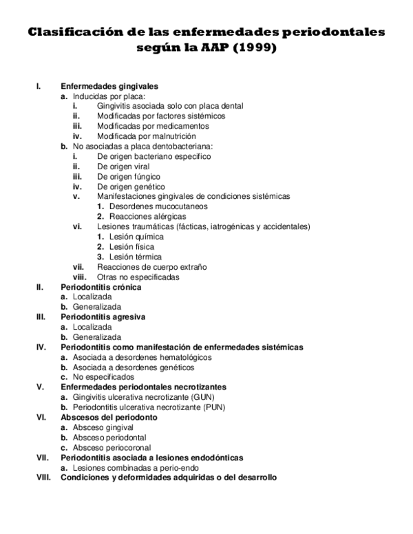 (PDF) Clasificación de las enfermedades periodontales según la AAP (1999