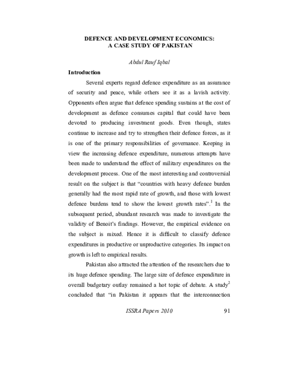 (PDF) DEFENCE AND DEVELOPMENT ECONOMICS: A CASE STUDY OF PAKISTAN