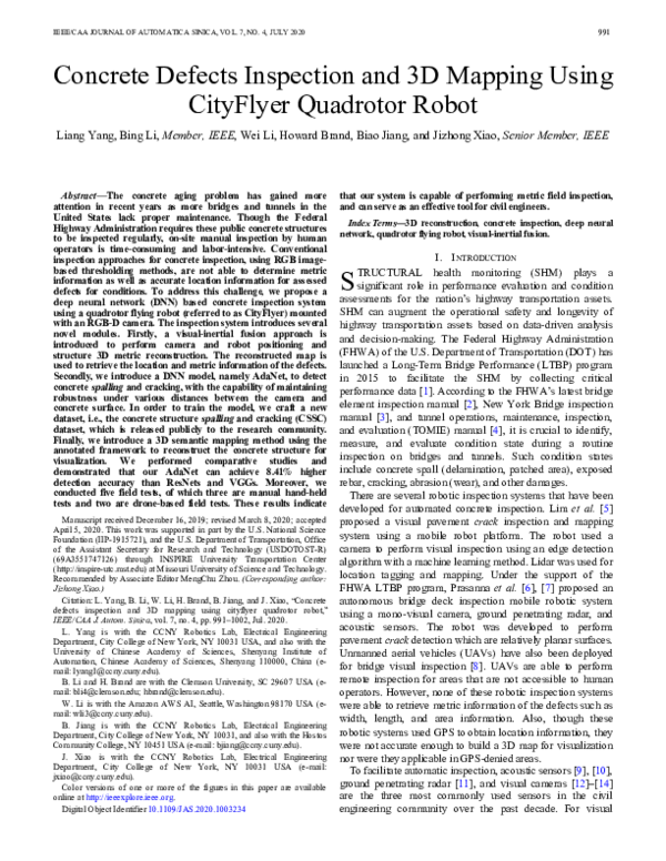 (PDF) Concrete Defects Inspection and 3D Mapping Using CityFlyer ...