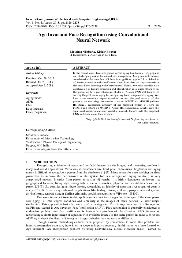 Pdf Age Invariant Face Recognition Using Convolutional Neural Network