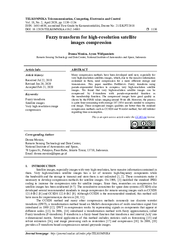 (PDF) Fuzzy transform for high-resolution satellite images compression