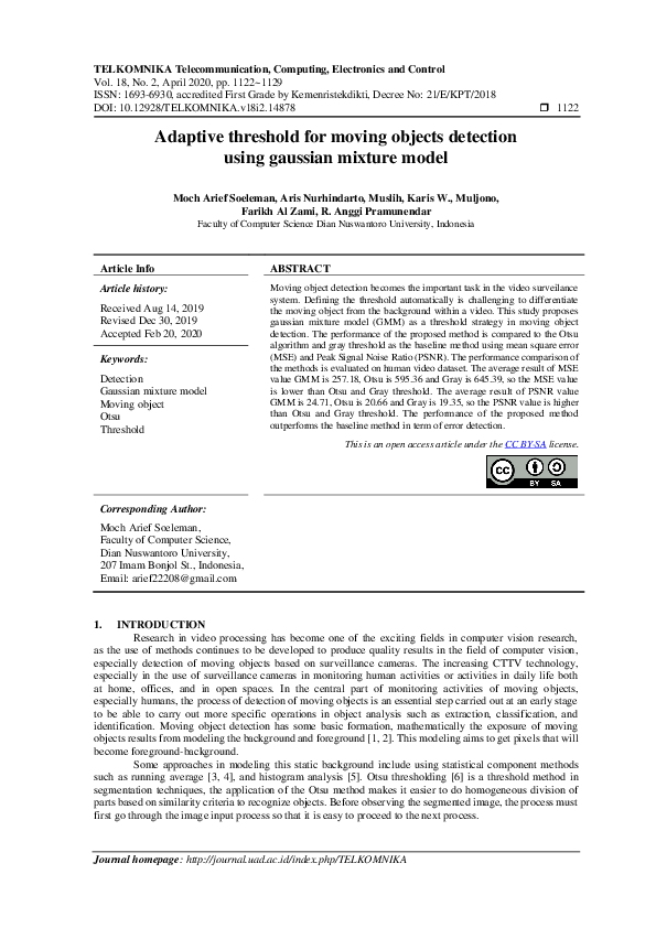 Pdf Adaptive Threshold For Moving Objects Detection Using Gaussian