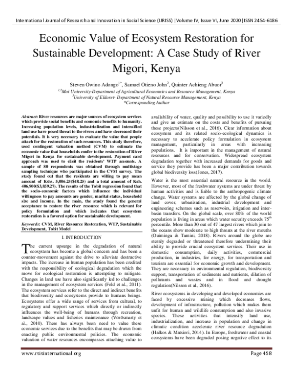 (PDF) Economic Value of Ecosystem Restoration for Sustainable ...