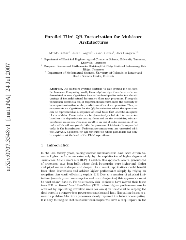 (PDF) Parallel tiled QR factorization for multicore architectures