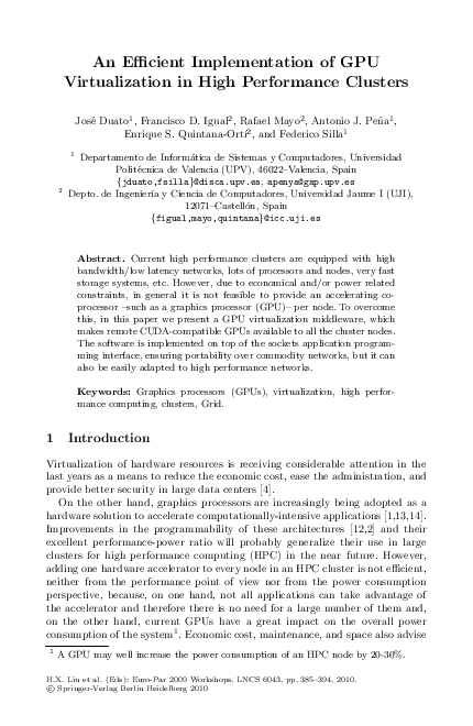 Pdf An Efficient Implementation Of Gpu Virtualization In High Performance Clusters