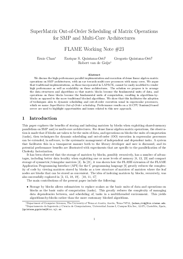 (PDF) Supermatrix out-of-order scheduling of matrix operations for SMP and multi-core architectures