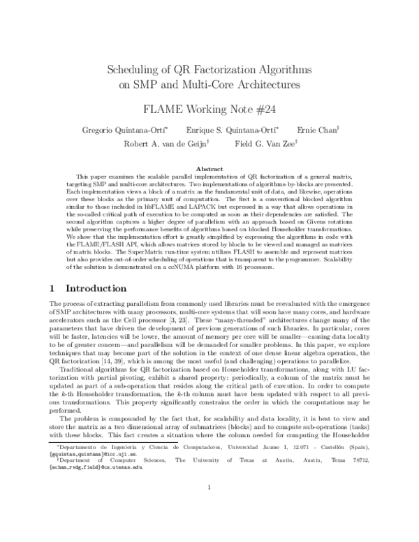 Pdf Scheduling Of Qr Factorization Algorithms On Smp And Multi Core
