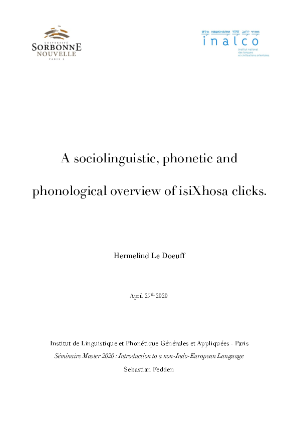 (PDF) A sociolinguistic, phonetic and phonological overview of isiXhosa ...