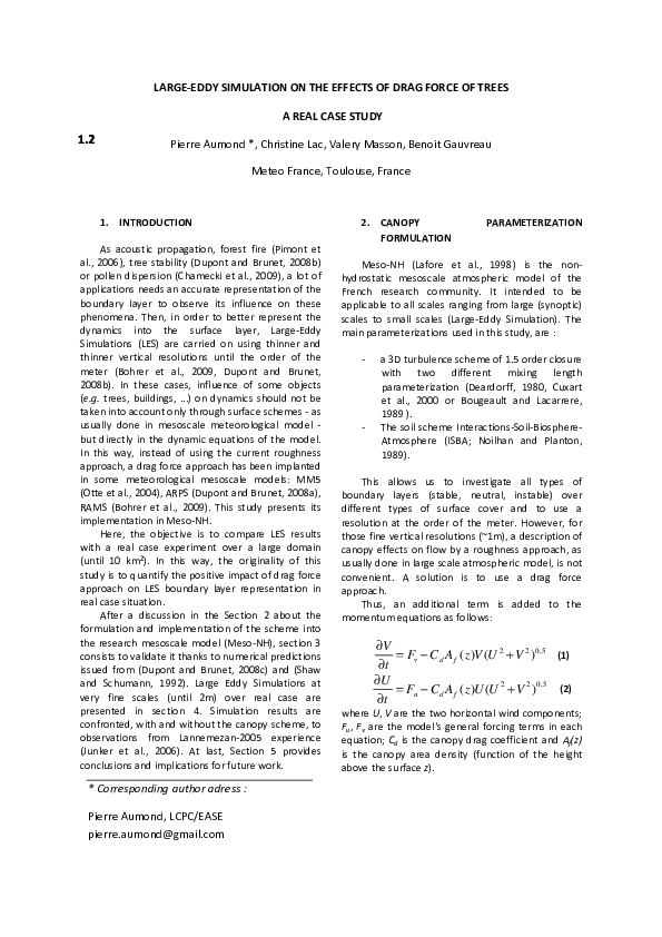 (PDF) Large-Eddy Simulation on the Effects of Drag Force of Trees a Real Case Study