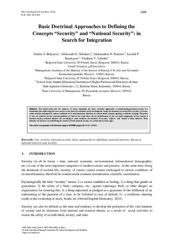 (PDF) Basic Doctrinal Approaches to Defining the Concepts "Security ...