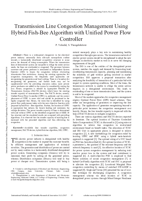 (PDF) Transmission Line Congestion Management Using Hybrid Fish Bee ...