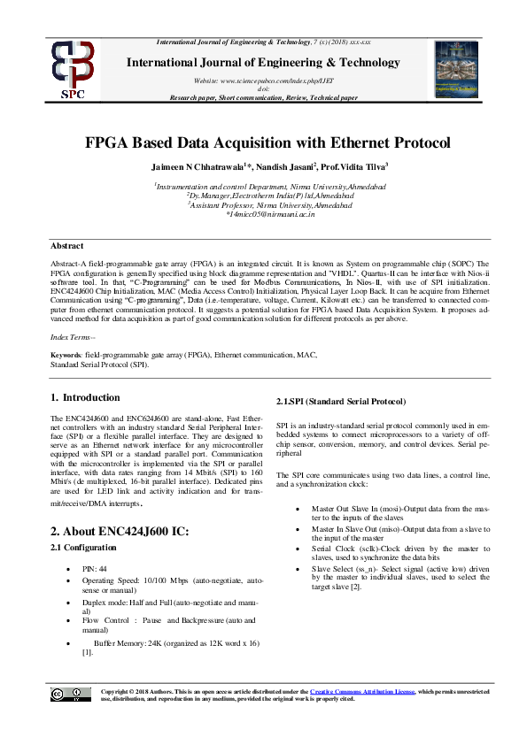 (PDF) FPGA Based Data Acquisition with Ethernet Protocol
