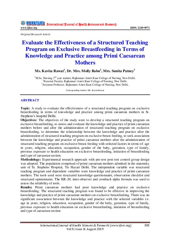 (PDF) Evaluate the Effectiveness of a Structured Teaching Program on ...