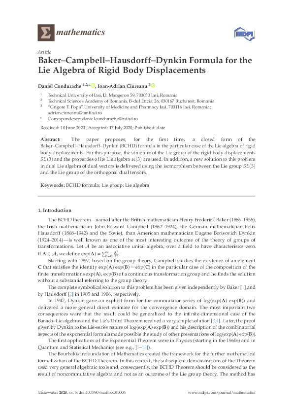 (PDF) Baker–Campbell–Hausdorff–Dynkin Formula for the Lie Algebra of ...