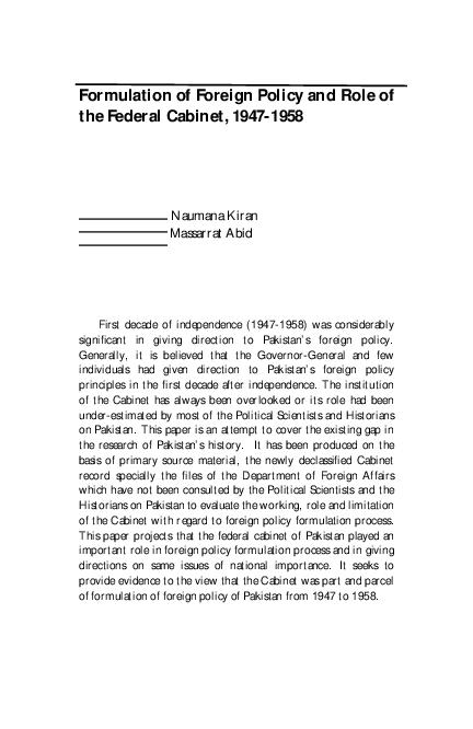 (PDF) Formulation of Foreign Policy and Role of the Federal Cabinet ...