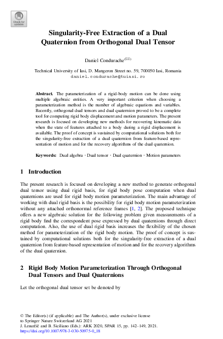 (PDF) Singularity-Free Extraction of a Dual Quaternion from Orthogonal ...