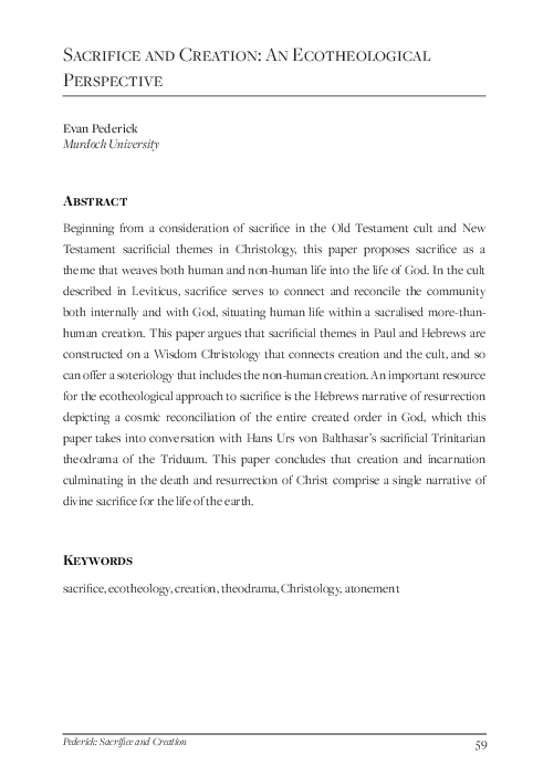 (PDF) Sacrifice and Creation: An Ecotheological Perspective
