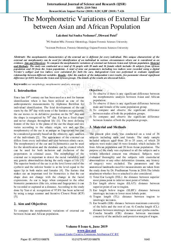(PDF) The Morphometric Variations of External Ear between Asian and ...