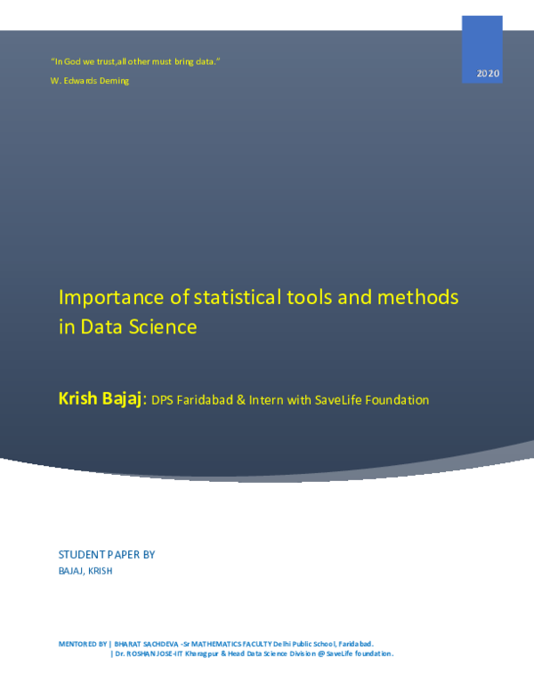 PDF Importance Of Statistical Tools And Methods In Data Science PDF Importance Of Statistical Tools And Methods In Data Science