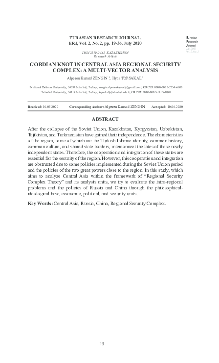 (PDF) GORDIAN KNOT IN CENTRAL ASIA REGIONAL SECURITY COMPLEX: A MULTI ...