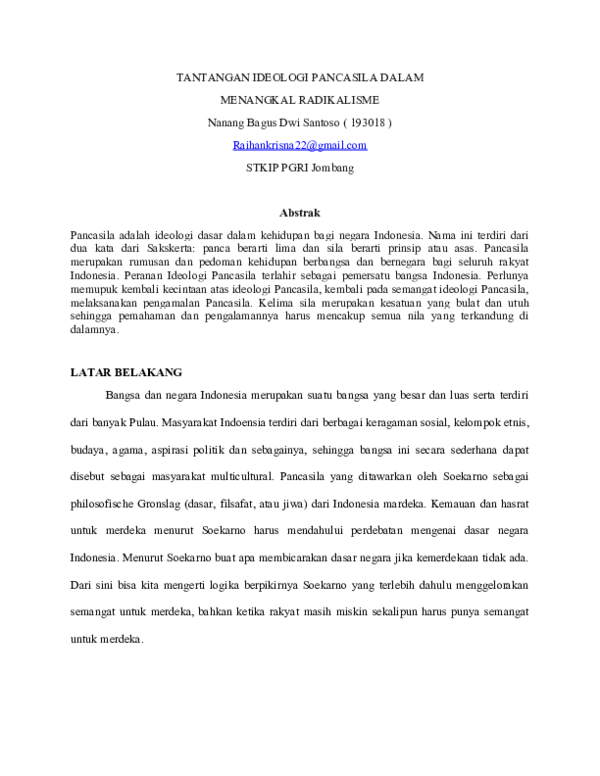 (DOC) TANTANGAN IDEOLOGI PANCASILA DALAM MENANGKAL RADIKALISME