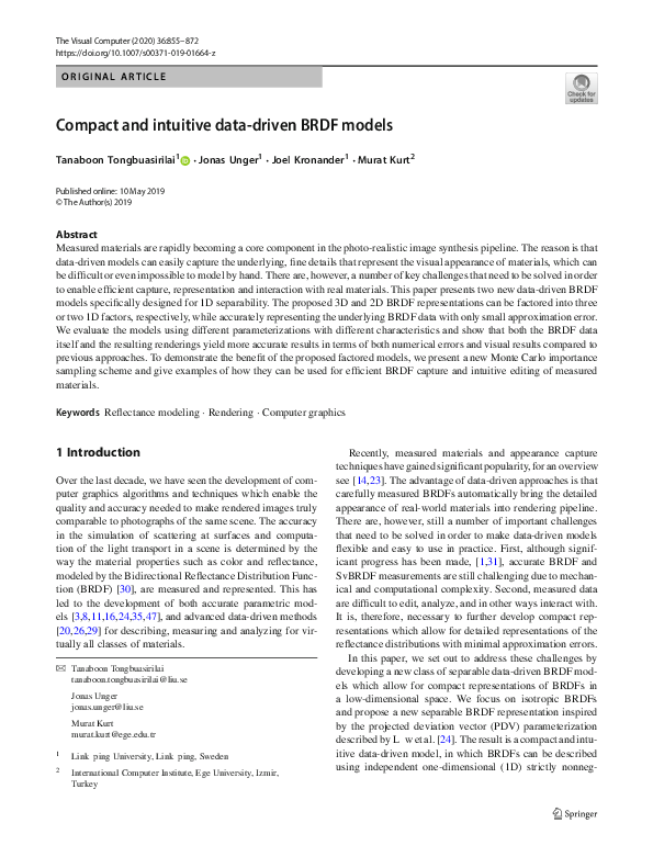 (PDF) Compact and intuitive data-driven BRDF models