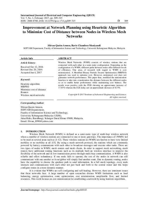 Pdf Improvement At Network Planning Using Heuristic Algorithm To Minimize Cost Of Distance