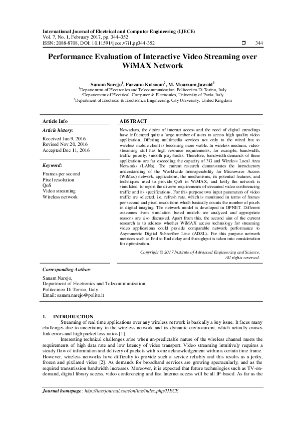 Pdf Performance Evaluation Of Interactive Video Streaming Over Wimax Network International