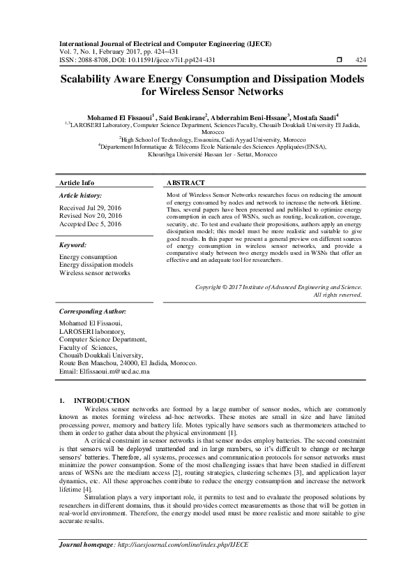 Pdf Scalability Aware Energy Consumption And Dissipation Models For Wireless Sensor Networks