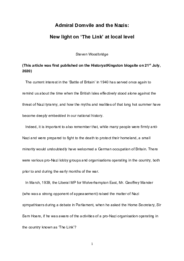 (DOC) Admiral Domvile and the Nazis: New light on 'The Link' at local level