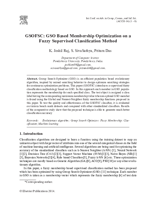 (PDF) GSOFSC: GSO Based Membership Optimization on a Fuzzy Supervised Classification Method