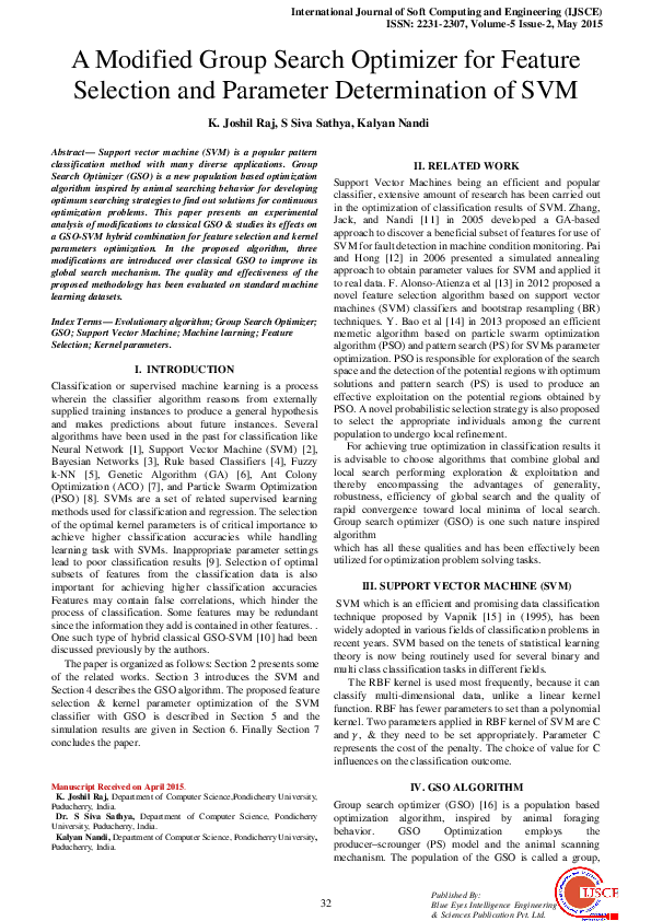 (PDF) Enhanced Group Search Optimizer for SVM Feature Selection