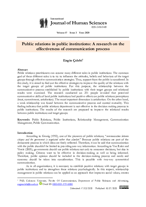 (PDF) Public relations in public institutions: A research on the ...