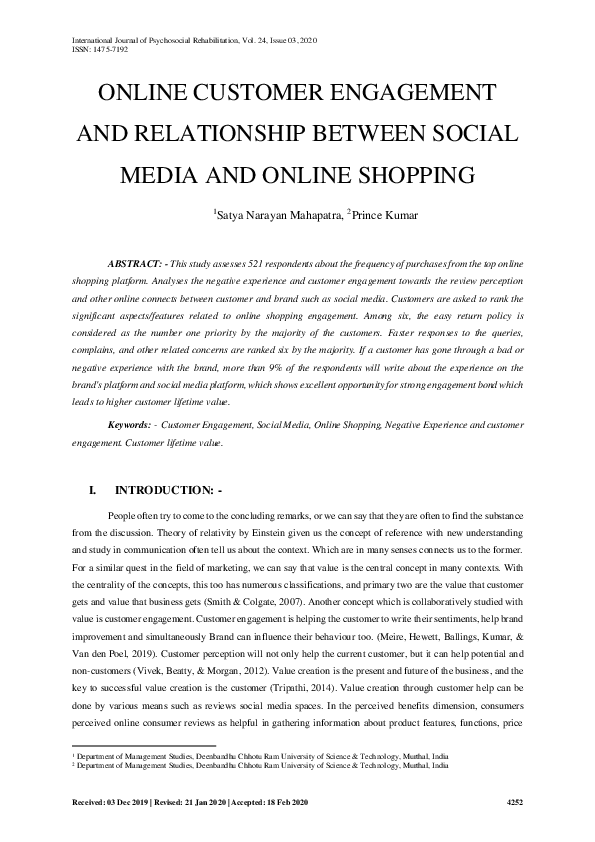 (PDF) ONLINE CUSTOMER ENGAGEMENT AND RELATIONSHIP BETWEEN SOCIAL MEDIA ...