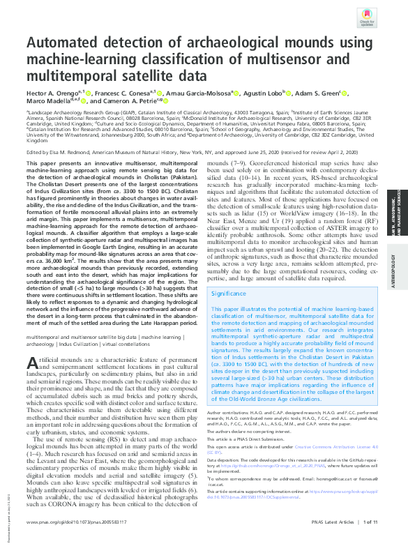 Pdf Automated Detection Of Archaeological Mounds Using Machine Learning Classification Of