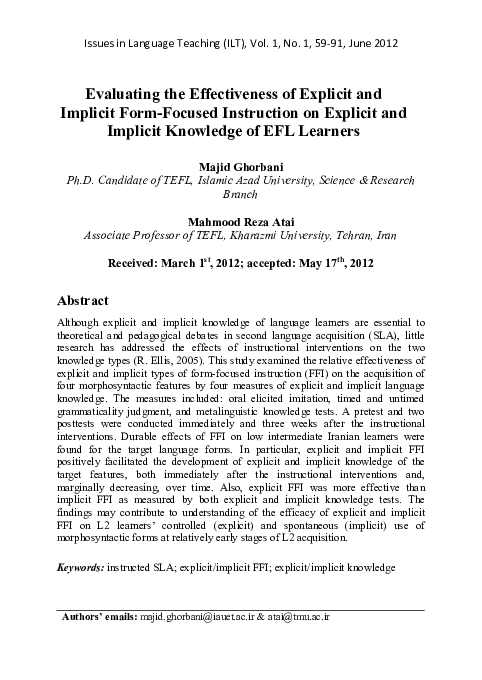 Pdf Evaluating The Effectiveness Of Explicit And Implicit Form