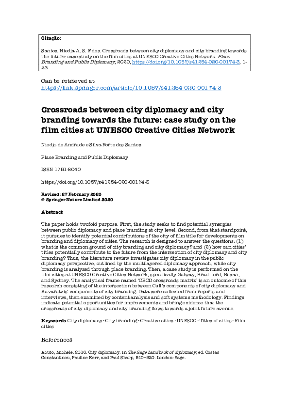 (PDF) Crossroads between city diplomacy and city branding towards the ...