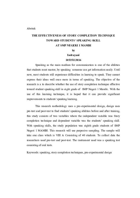 (DOC) THE EFFECTIVENESS OF STORY COMPLETION TECHNIQUE TOWARD STUDENTS ...