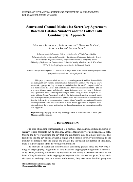 (PDF) Source and Channel Models for Secret-key Agreement Based on Catalan Numbers and the ...