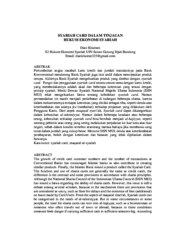 (PDF) SYARIAH CARD DALAM TINJAUAN HUKUM EKONOMI SYARIAH