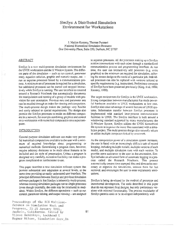 Pdf Simsys A Distributed Simulation Environment For Workstations J