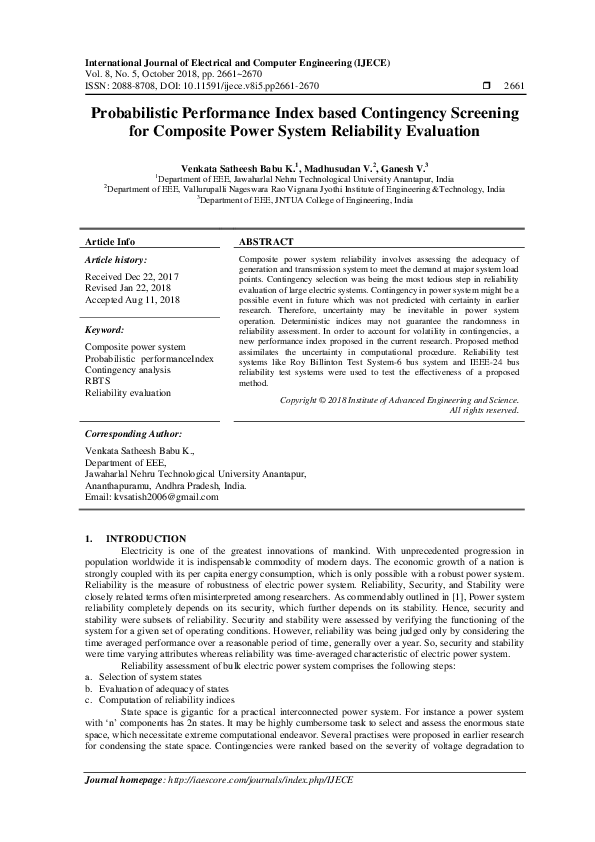 (PDF) Probabilistic Performance Index based Contingency Screening for Composite Power System ...
