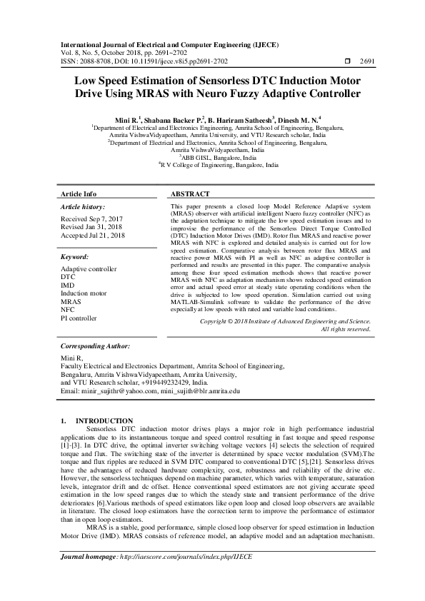 (PDF) Low Speed Estimation of Sensorless DTC Induction Motor Drive Using MRAS with Neuro Fuzzy ...