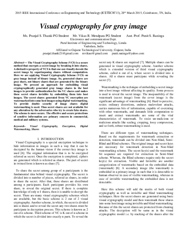 (PDF) Visual cryptography for gray image