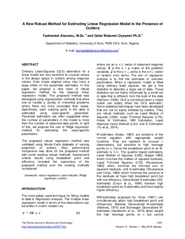 (PDF) A New Robust Method for Estimating Linear Regression Model in the Presence of Outliers