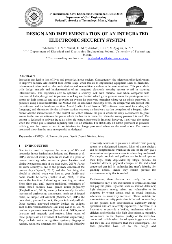 (PDF) DESIGN AND IMPLEMENTATION OF AN INTEGRATED ELECTRONIC SECURITY SYSTEM
