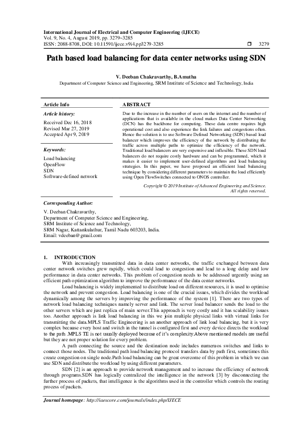 (PDF) Path based load balancing for data center networks using SDN
