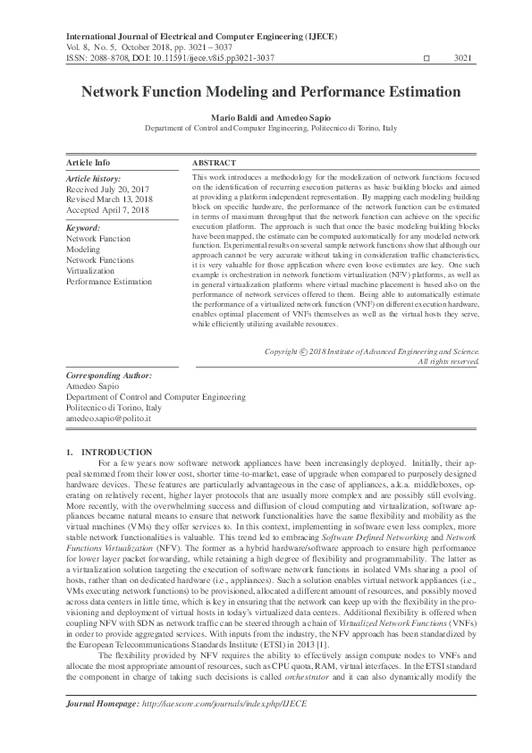 Pdf Network Function Modeling And Performance Estimation