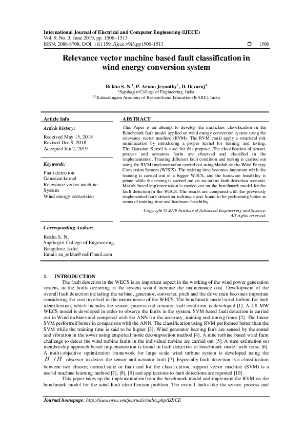 Pdf Relevance Vector Machine Based Fault Classification In Wind